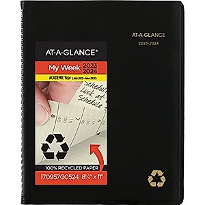 AT-A-GLANCE 2023-2024 Planner, Weekly & Monthly Academic Appointment Book, 8-1/4" x 11", Large, Recycled, Black (70957G05)
