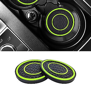 2 PCS Car Cup Holder Coaster,Car Coasters Cup Mats,2.75 Inch Universal Car Cup Coasters,Non-Slip Anti Dust Mats Cup Holder Insert Coaster, Suitable for Most Car Interior (Green)
