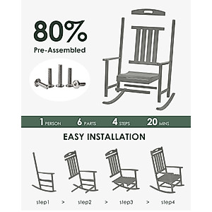 Adiromoti Outdoor Rocking Chair, All-Weather Resistant Poly Lumber Rocker Chair Outdoor, High Back Plastic Patio Rocking Chairs for Outside Porch Rocker Garden Lawn, Slate Grey