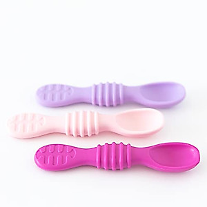 Bumkins Utensils, Silicone for Dipping, Feeding, Baby Led Weaning, Training Spoons, Ages 3 Months+ (3-Pack),3 Count (Pack of 1)