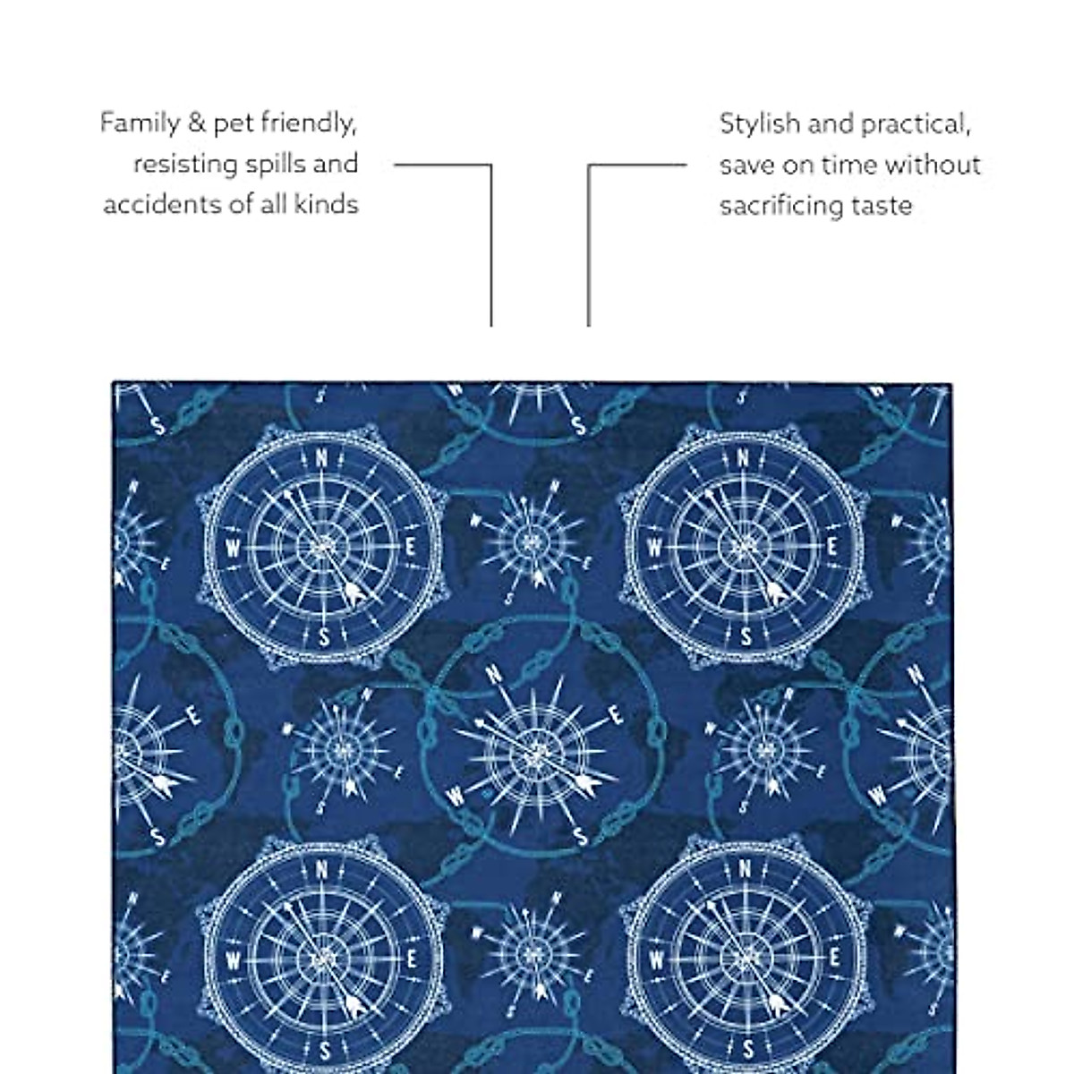 Linon Home Decor Products The Anywhere Washable Rug Velmer Blue & Ivory 3' X 5' Accent Rug