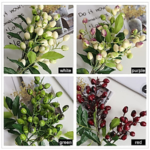 Lavenor 3pcs Artificial Olive Leaves with Fruit 15" Faux Olive Branches Artificial Plants Greenery for Vases Home Office Indoor Outside Decor (Purple)