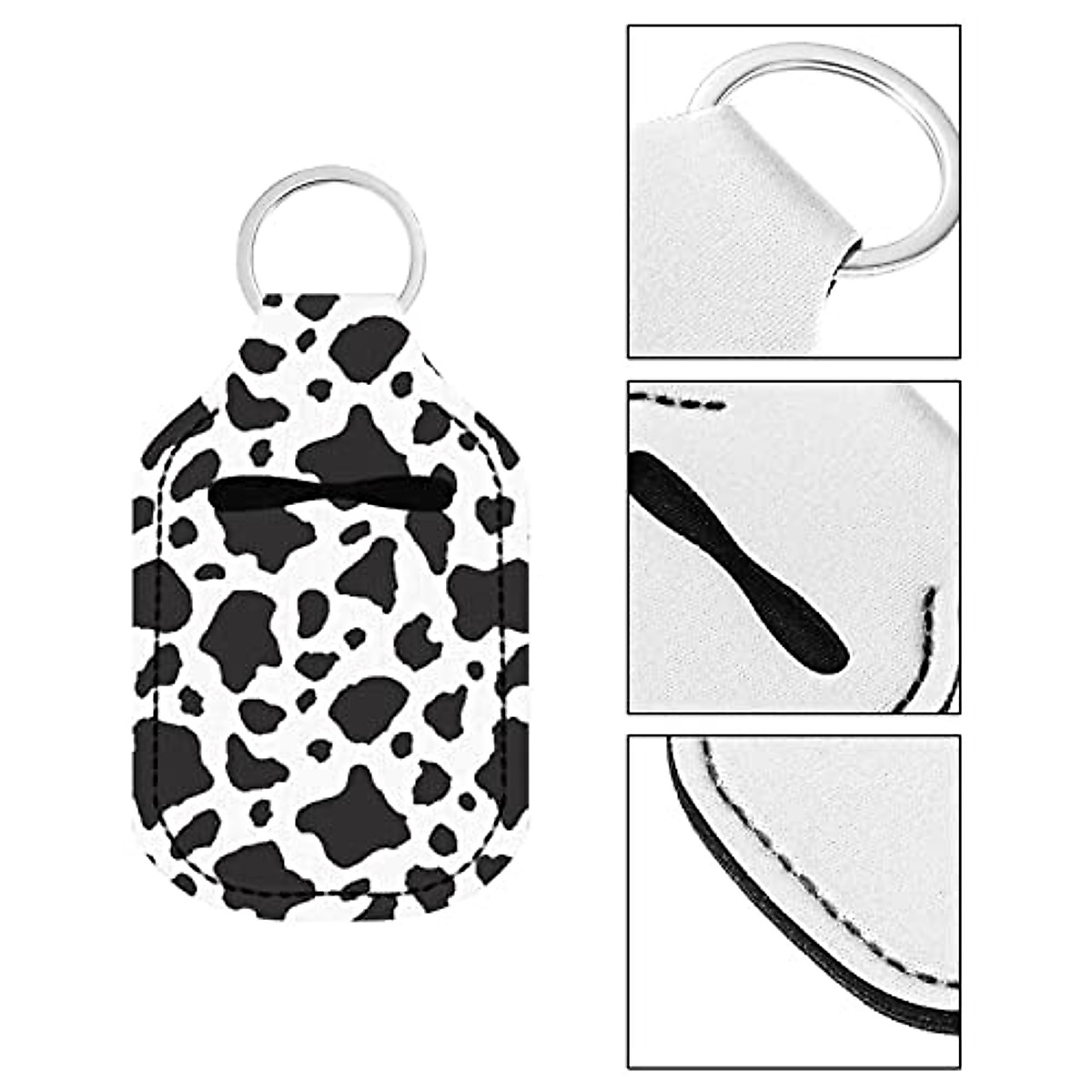 Youngerbaby Lovely Cow Print Travel Size Hand Sanitizer Holder Keyring Girls Keychains with Metal Ring