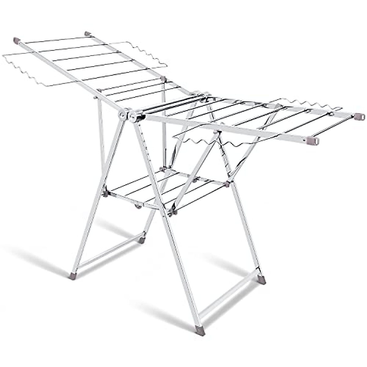 Duwee Clothes Drying Rack Clothes Airer,Foldable Clothes Horse Stainless Steel Clothes Drying Rack with Height-Adjustable Wings,Free-Standing Laundry Drying Rack for Indoor/Outdoor