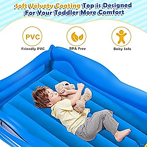 Jasonwell Inflatable Toddler Travel Bed - Portable Toddler Floor Bed for Kids Air Mattress with Sides Toddler Cot Sleeping Pad Camping Blow Up Mattress Baby Travel Crib Birthday Gifts for Boys Girls