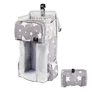 Inlisy Hanging Diaper Caddy - New Upgraded Wipe Warmer Diaper Stacker, Hanging Diaper Caddy Organizer for Changing Tables, Cribs, Walls and Doors -Gifts for Mom Newborn(Grey Stars)