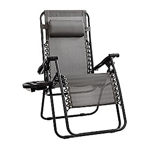 Flash Furniture Celestial Adjustable Folding Mesh Zero Gravity Reclining Lounge Chair with Pillow and Cup Holder Tray in Gray, Set of 2