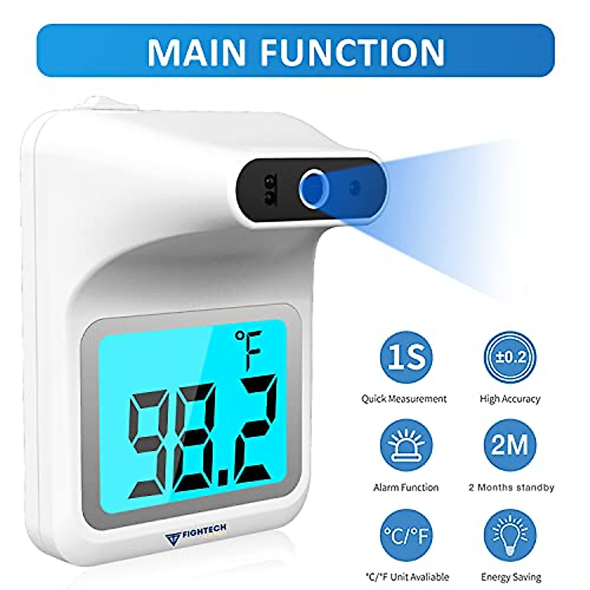 2024 Wall Thermometer with Stand | Infrared Forehead Wall Mounted Thermometer with Tripod |Bluetooth Non-Contact Instant Reading Digital Temperature Detector | Batteries Included (Matte White)