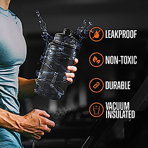 SQUATZ 74 Oz Neptune Series Steel Water Bottle, Stainless Double Wall Vacuum Insulated Jug with Handle Strap, Large Capacity Leak Proof Wide Mouth Thermos for Gym, Travel, Hiking, and Camping