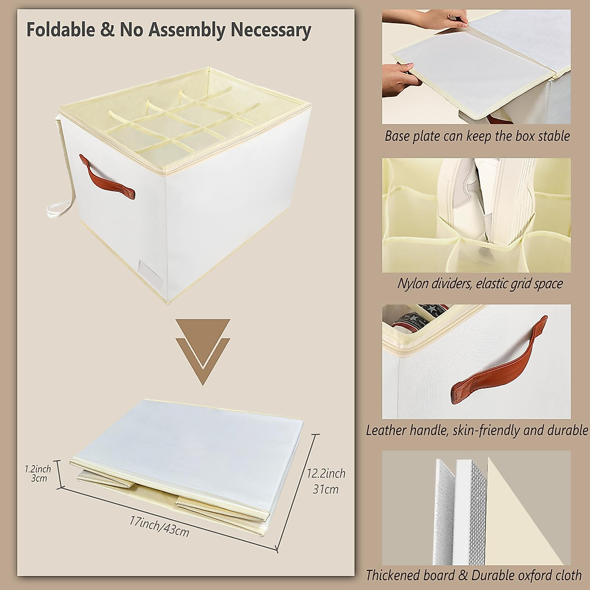 Patinao Shoe Storage Box Organizer for Closet - Space Saver Shoes Containers Bin with Clear Lids Stackable, Can Fit Ottoman, Foldable Shoe Rack Cabinet Cubby for Wardrobe (1 Pack)