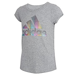 adidas Girls' Short Sleeve Scoop Neck Tee T-Shirt, Grey Heather, Large