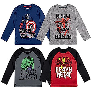 Marvel Avengers Spider-Man Hulk Captain America Iron Man Little Boys 4 Pack Athletic T-Shirts Multicolor 7-8