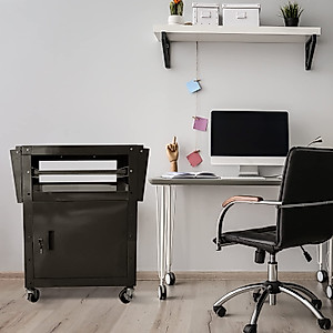 AV cart with locking cabinet and keyboard tray Height Adjustable Utility Cart with Extra Storage,Computer Cart with Wheels and Power Strip for Presentations Office Holds 300 lbs(Black/43”x18”x43”)