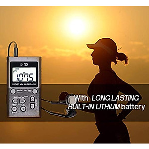 BTECH MPR-AF1 AM FM Personal Radio with Two Types of Stereo Headphones, Clock, Great Reception and Long Battery Life, Mini Pocket Walkman Radio with Headphones (Silver)