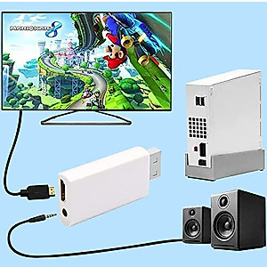 RuiPuo Wii to HDMI Converter Output Video Audio Adapter, with 3.5mm Audio Video Output Supports All Wii Display Modes, Best Compatibility and Stability for Nintendo (Wii to HDMI Adapter)