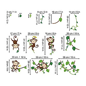 decalmile Monkey Climbing Tree Wall Decals Jungle Animals Wall Stickers Kids Room Baby Nursery Bedroom Wall Decor