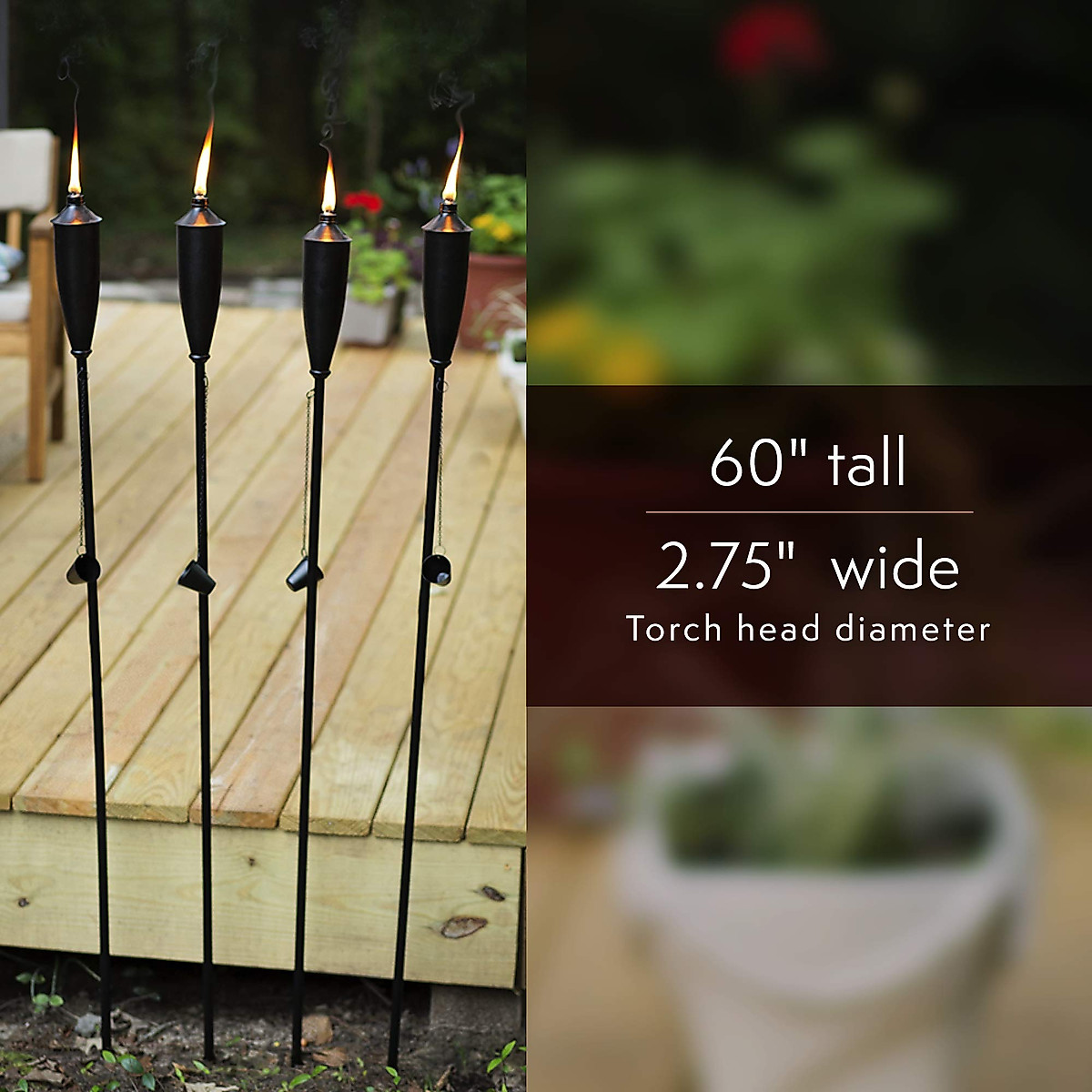 Dusq | Set of 4 Black Genie Outdoor Garden Torches, Use with Regular or Citronella Torch Fuel