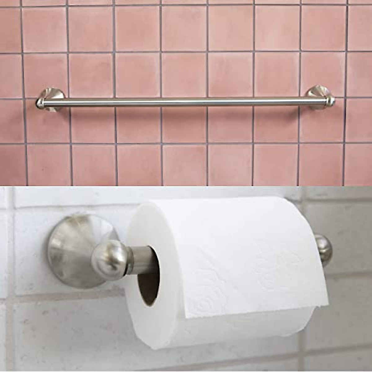 WholesalePlumbing 4-Piece Bathroom Hardware Accessory Set With 24" Towel Bar - Satin Nickel