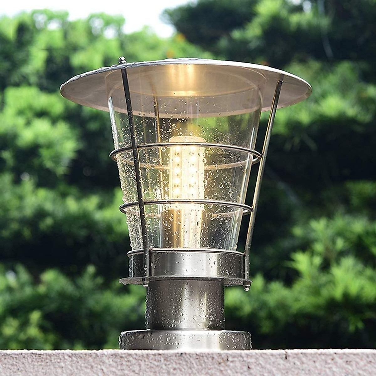 MODEBHD European Traditional Retro Acrylic Lampshade Column Lamps Lantern Outdoor E27 Pillar Lamp Balcony Waterproof Pillar Lights Round Shape Boundary Villa Park Decoration Rainproof Post Light