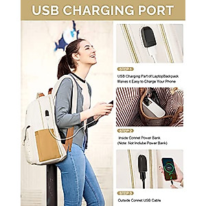 MATEIN Computer Backpack for Women, Large Anti Theft TSA 17 Inch Laptop Backpack with USB Charging Port, Durable Water Resistant Cute College Backpack Casual Daypack Purse for Work Travel, Beige