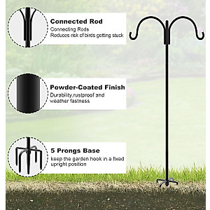 Artibear Double Shepherd Hooks for Outdoor, 76" Heavy Duty Bird Feeder Hangers Garden Hooks with 5-Prong Base, Outside Hanging Pole for Plant Baskets, Solar Light Lanterns, Wind Chimes, 1 Pack