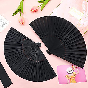 Jspupifip 3 Pack Silk Fabric Folding Hand Fans Classic Style Bamboo Ribs Hand Held Fan Chinese Vintage Handheld for Women Ladys Girls Wedding,Party and Gift(Black)
