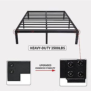AMSEJOPS King Bed Frame, 16 Inches Metal Platform Bedframe with Steel Slat Support, Hold up to 3500lbs, Noise-Free, Easy Assembly