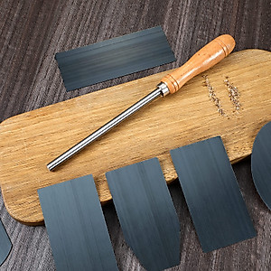 Therwen Card Scraper Burnisher and 6 Pcs Cabinet Scraper Set for Woodworking Card Scraper Woodworking Burnishing Scraper Set Tool Include 3 Rectangle 1 Gooseneck 1 Curved 1 Beveled Hand(Blue)