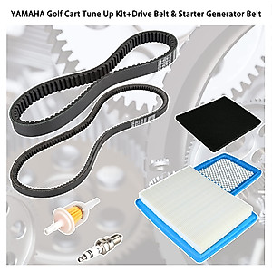 10L0L Golf Cart Tune Up Kit with Starter Generator Belt & Drive Belt for Yamaha 1996-up G16 G19 G22 & 2012-up G29 Gas Model W/ 4 Cycle 301cc 357cc Engine Air Filter Pre Filter Fuel Filter Spark Plug