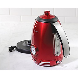 Nostalgia RWK150 Stainless Steel Electric Water Kettle, Holds 1.7 Liters, Auto-Shut Off & Boil-Dry Protection, 360-Degree Rotating Base, Water Level Indicator Window, Perfect For Tea, retro red