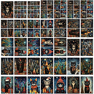 Decoupage Paper Pack (35 Sheets 6"x8") Cute Christmas Cats in Wintery Forest Villages FLONZ Vintage Illustration Pictures Cards for Decoupage, Craft and Scrapbooking