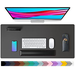 Leather Desk Pad Protector,Mouse Pad,Office Desk Mat, Non-Slip PU Leather Desk Blotter,Laptop Desk Pad,Waterproof Desk Writing Pad for Office and Home (Gray,31.5" x 15.7")