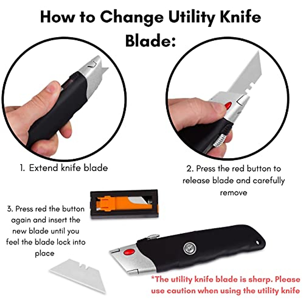 Internet's Best Premium Utility Knife - Set of 20 - Retractable Razor Knife Set – 5 Extra Blade Refills - Box Cutter Locking Razor Knife – Rubber Grip - Black