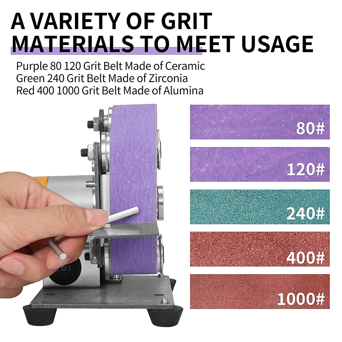 NunDunco Mini Belt Sander - Electric Bench Grinder Sanding Machine, 7 Adjustable Table Top Grinder Polisher for DIY Woodworking, Metal Grinding, Knife Making, jewelry Making