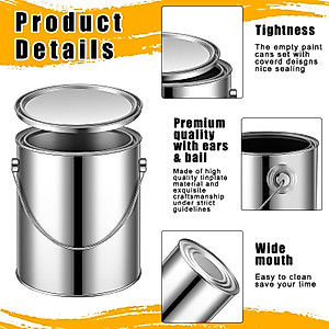 Uiifan 4 Pcs 1 Gallon Empty Paint Cans with Lids Metal Paint Bucket with Handle Paint Containers Paint Pail Tin for Paint Varnish Craft DIY Art Supply Storage (Silver)