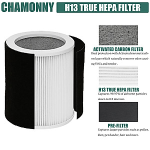 CHAMONNY H-HF400-VP Filter Replacement, Compatible with Hunter H-HF400-VP, H-PF400 and Hunter HP400 Cylindrical Tower Air Purifier, 1 True HEPA Filter + 4 Pre-Carbon Filters