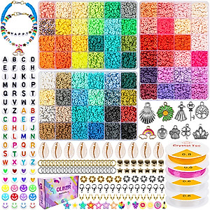 OLIKER 12600 Pcs Clay Beads for Bracelet Making Kit,72 Colors Flat Round Polymer Clay Beads Spacer Heishi Beads for Jewelry Making for Girls 8-12 with Pendant Charms Kit