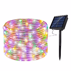 Oluote Solar String Lights Outdoor Rope Lights, 16ft 50 LEDs Waterproof Tube Lights with Solar Panel for Outdoor Home Garden Parties Independence Day Decor (Red, 16FT)