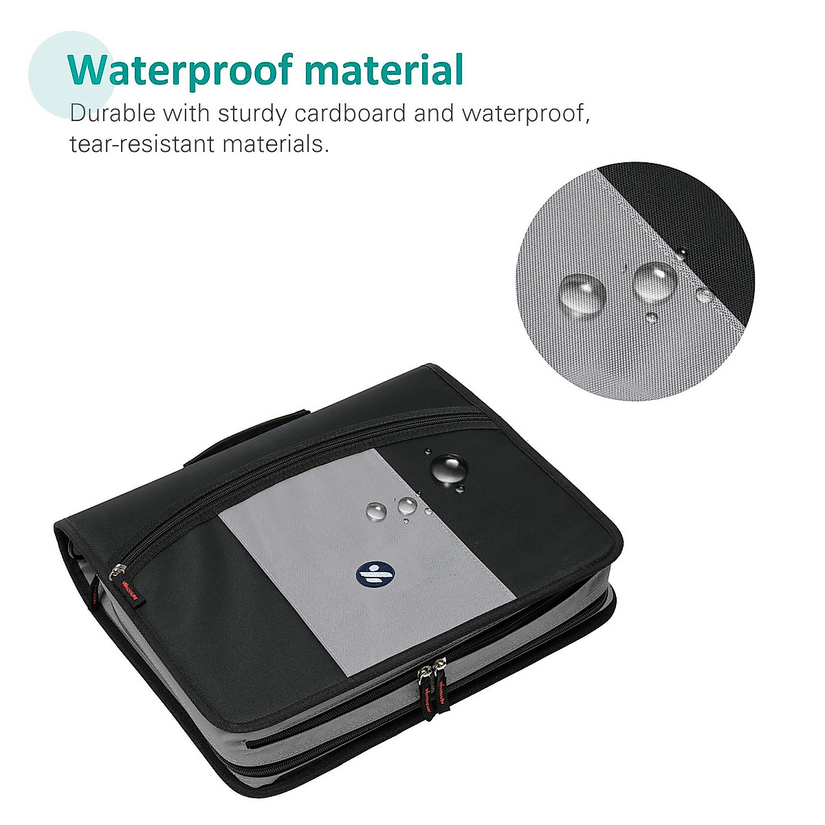 3-Inch Zipper Binder, 3 Round Rings Binder with Expanding File and Shoulder Strap, Black