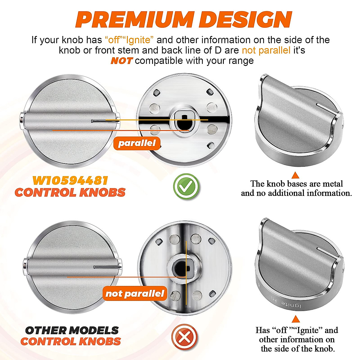 𝟮𝟬𝟮𝟰 𝙐𝙥𝙜𝙧𝙖𝙙𝙚𝙙 W10594481 Gas Range Stove Knobs 5pcs Replaces for Whirlpool Range/Oven WCG97US6DS00 WCG97US0DS00 - W10594481 Stainless Steel Cooker Stove Control Knobs Replaces AP6023301