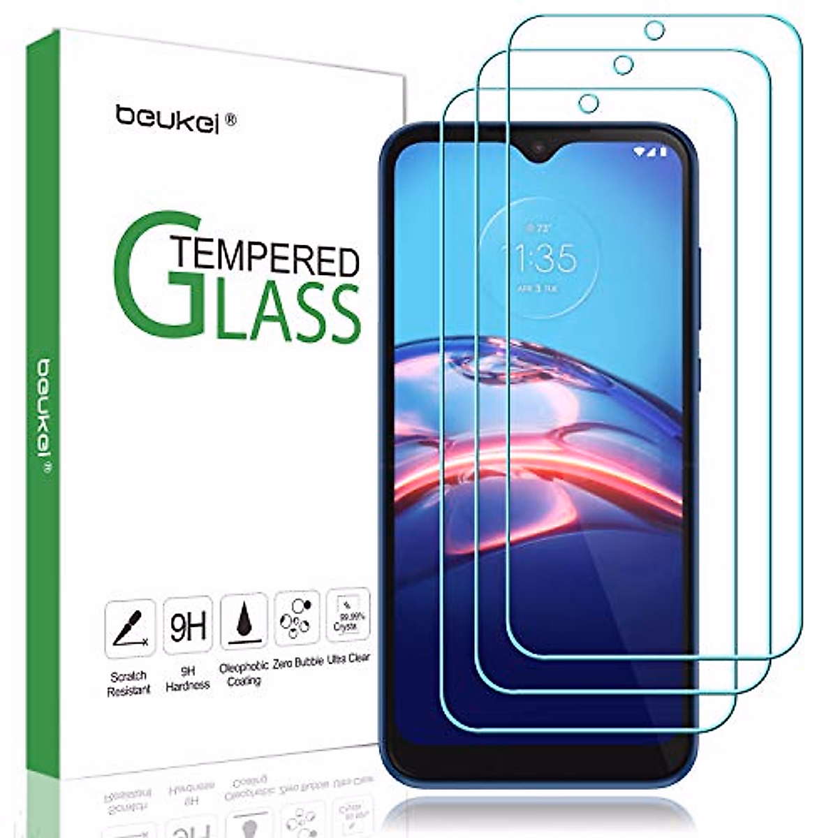 beukei (3 Pack) for Compatible Motorola Moto E (2020) Screen Protector Tempered Glass, Anti Scratch, Bubble Free
