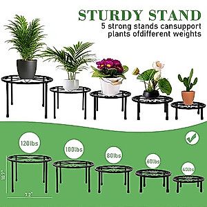 Kataslly 5 Pack Metal Plant Stand for Outdoor Indoor Plant Stand Heavy Duty Flower Pot Stands for Multiple Plant, Rustproof Iron Round Shelf for Planter, Potted Plant Holder for Patio & Garden Decor