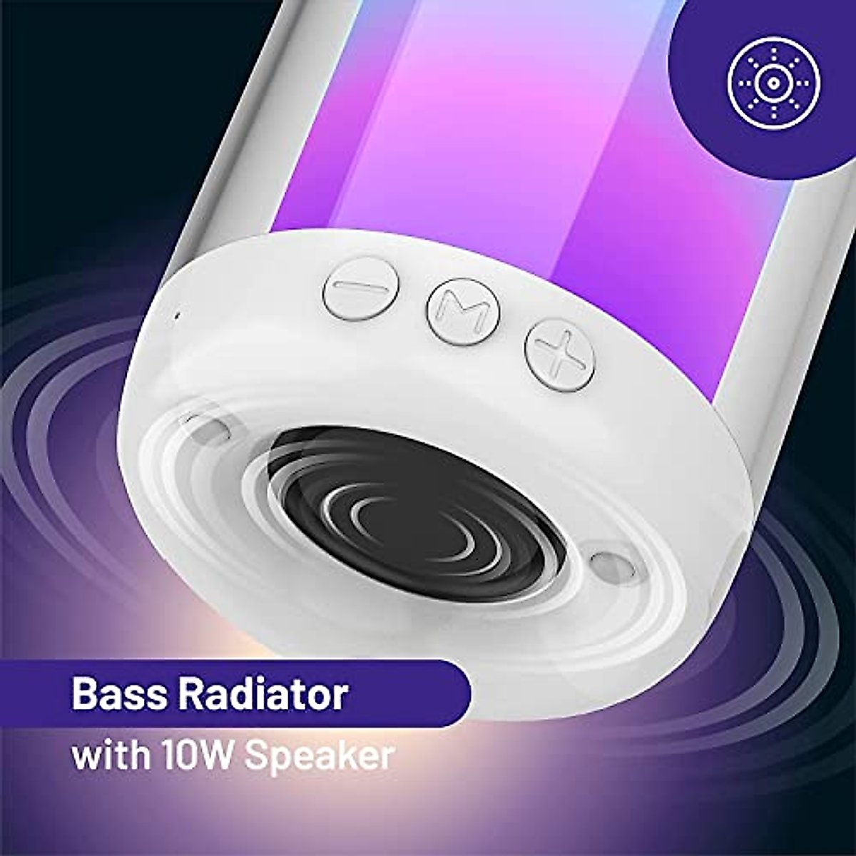 KNZ MOZARTO Glow S Bluetooth 5.3 Speaker with Dynamic RGB Lightshow, 10W, True Wireless Mode, AUX/microSD/USB Streaming, Built-in Microphone, USB-C Charging (Black)