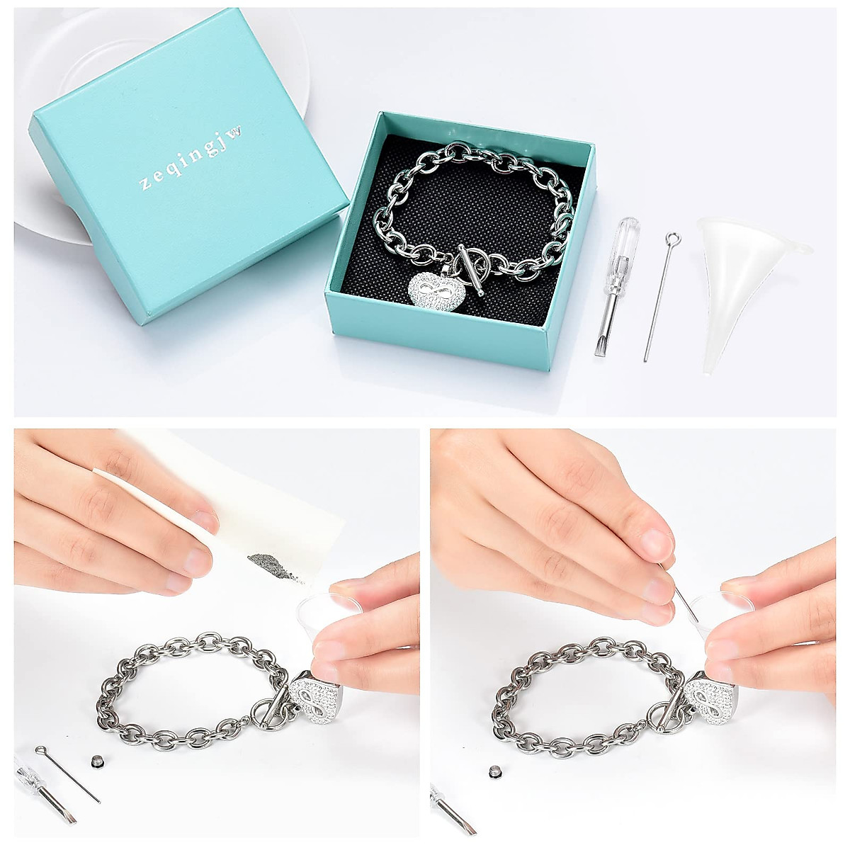 zeqingjw Infinity Heart Cremation Bracelet for Ashes - Stainless Steel Urn Bangles for Pet/Human Ashes - Memorial Keepsake Ash Jewelry