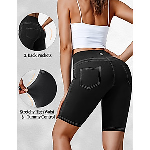 VOOVEEYA 5"/8" High Waisted Yoga Biker Shorts with Pockets for Women - Butt Lifting Workout Spandex Booty Gym Shorts(Black-L)