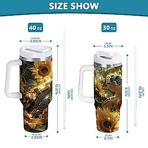 Slewiaeky Tumbler with Handle 40 oz Skinny Turtle Ocean Travel Mug with Lid and Straw Sunflower Stainless Steel Vacuum Insulated Water Bottle Cup for Iced Tea Coffee Cold Beverages Cup Holder Friendl