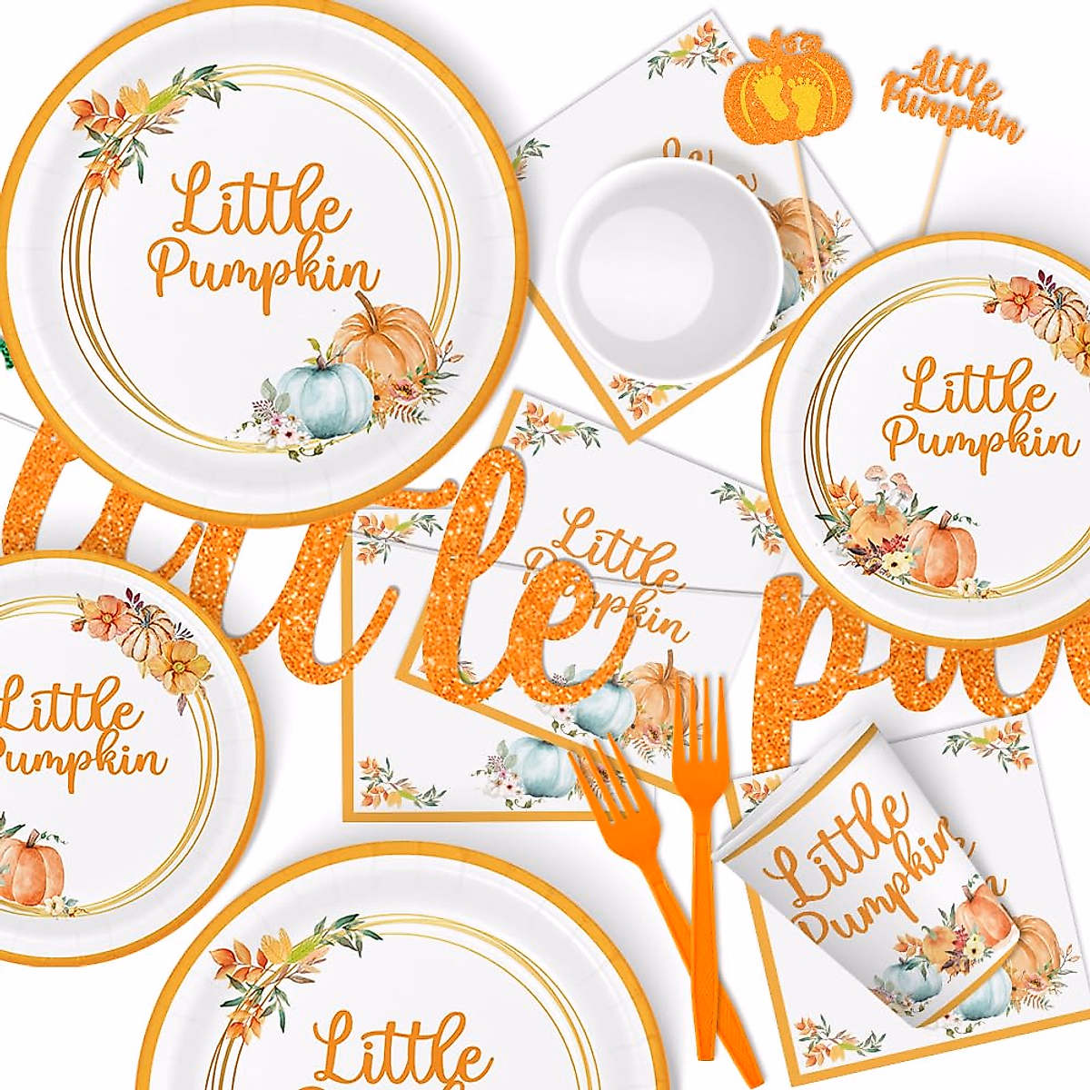 Little Pumpkin Baby Shower Party Decorations Set Serves 25, Little Pumpkin Baby Shower Plates and Cups, A Little Pumpkin is On The Way Baby Shower, Boy Girl Little Pumpkin 1st Birthday Party Supplies
