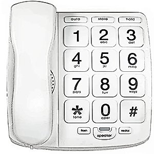 Tyler TBBP-4-WH Telephone for Seniors - Large Button Landline Phone for Elderly with Loud Speaker, Speed Dial, Ringer Volume Control, Wall Mount - Easy to See & Press Numbers - Works in Power Outage