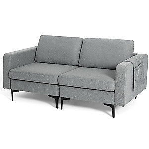 Giantex 2-Seat Sofa Couch, 66" L Modern Loveseat, Thick Cushion, Armrest Magazine Holder with 2 Pockets, Metal Legs, Ideal for Living Room Reception Room Office