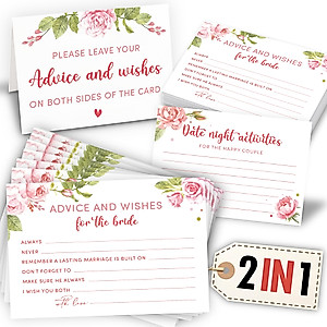 STOFINITY Marriage Advice For The Bride Cards - 50 Pcs Wedding Advice And Wishes Cards For Floral Bridal Shower Decorations, Advice Cards For Bridal Shower Party Decor